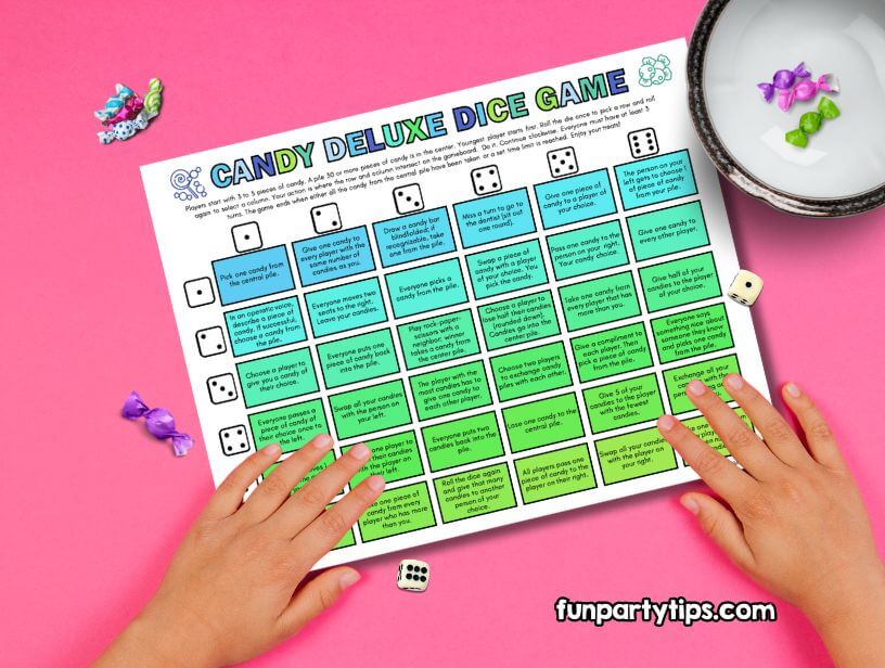 Try This FREE, Fun Candy Dice Game (Printable Included) | Fun Party Tips